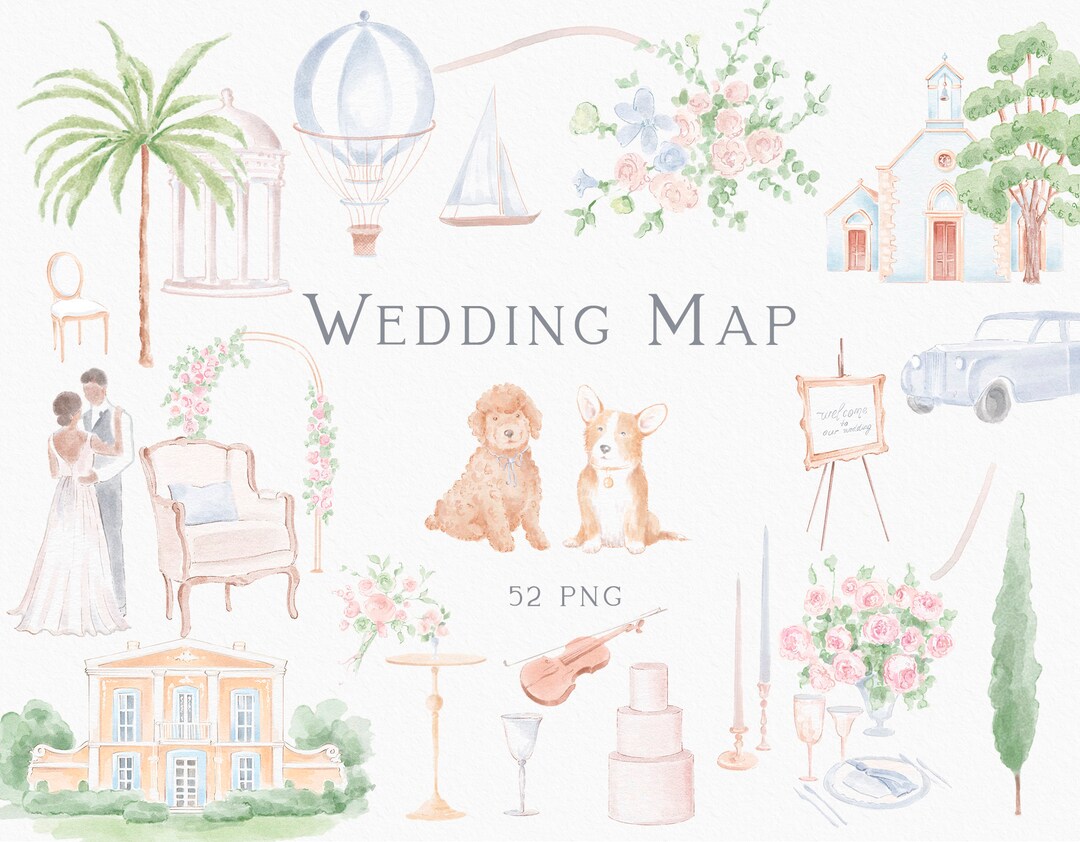 Watercolor Wedding Map Creator, Wedding Planner and Stationery Art ...