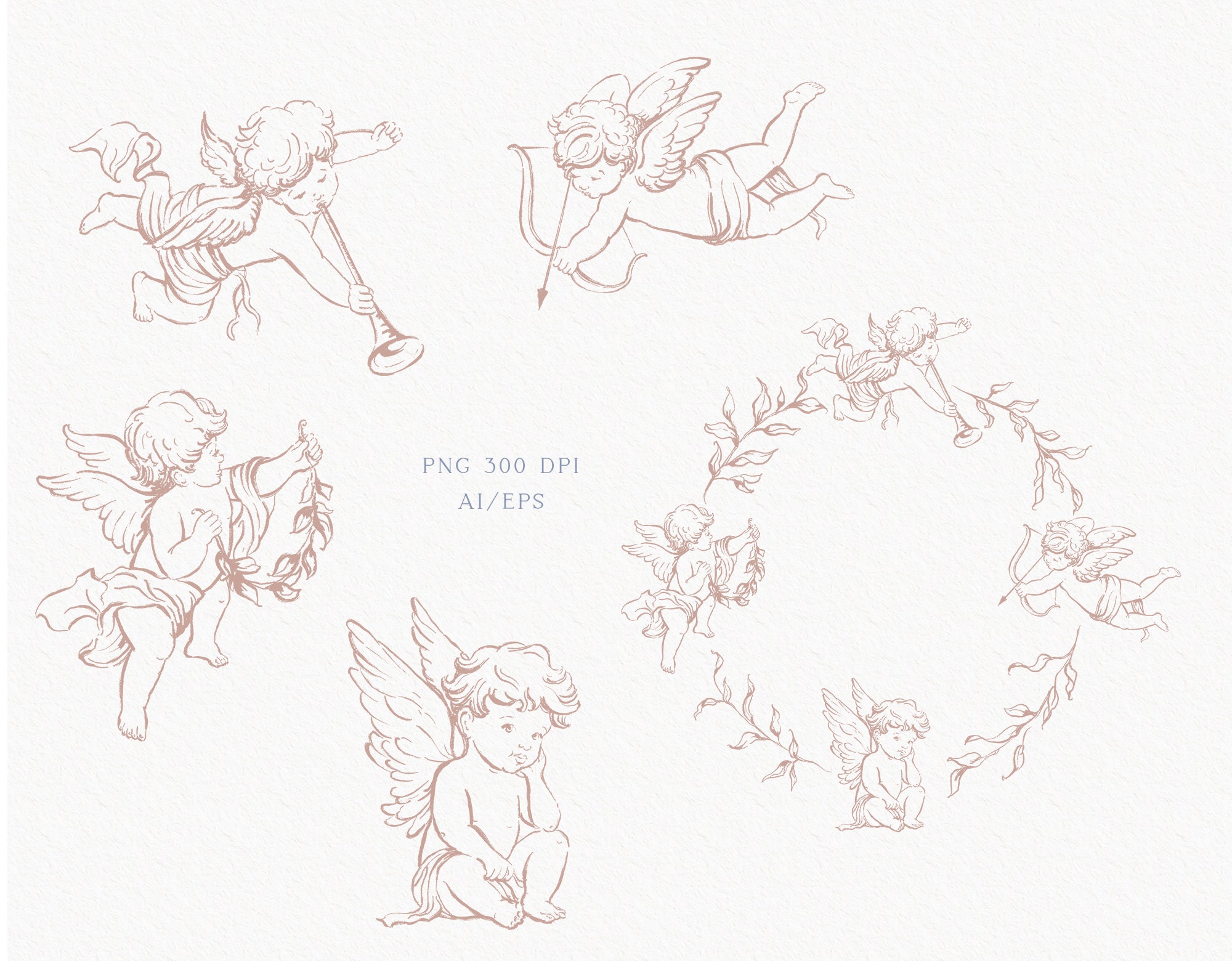 Cherub Clipart Set Fine Line Art Angel Illustrations - Etsy Australia