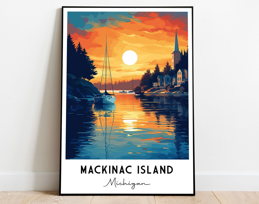 Mackinac Island Michigan Poster, Sunset Poster, US Cityscape Wall Art ...