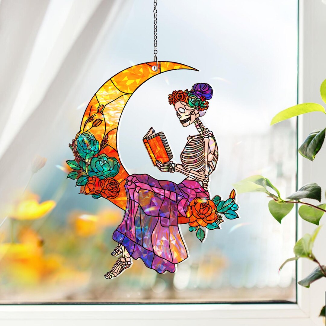 Skeleton Reading Book Hologram Ornament, Reading Skeleton Window ...