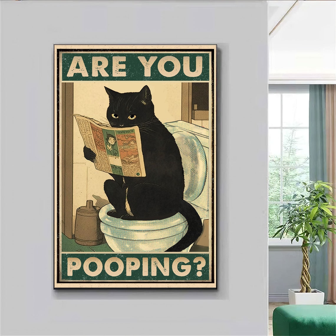 Are You Pooping Poster, Funny Black Cat Toilet Poster, Funny Bathroom ...