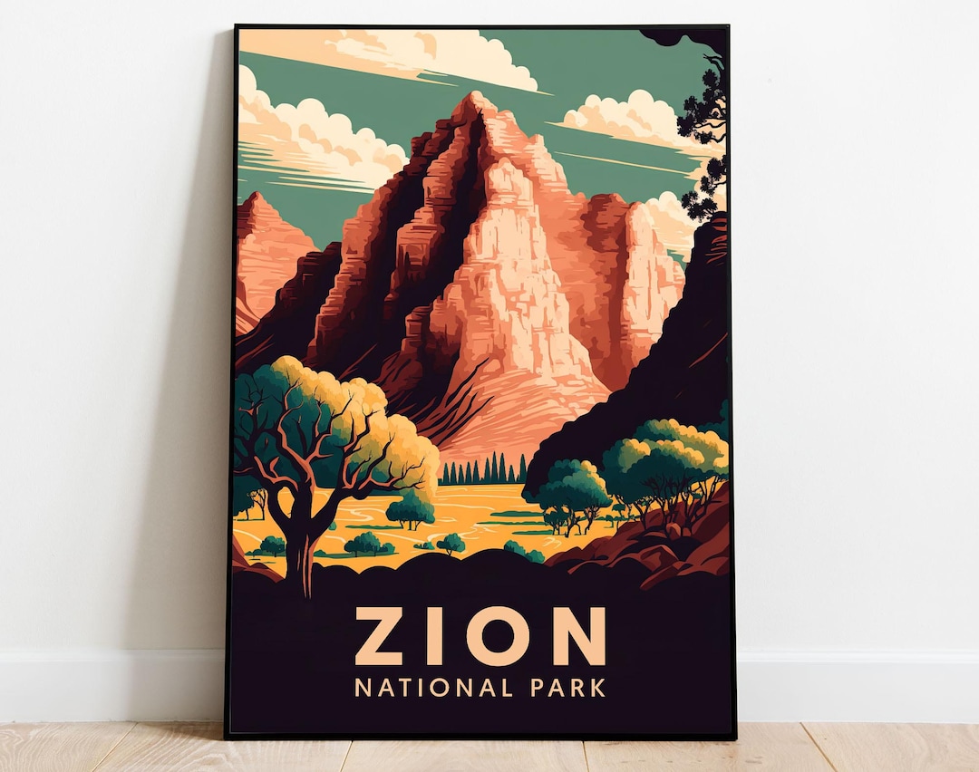 Zion National Park Poster, Utah Wall Art, Travel Poster, US National ...