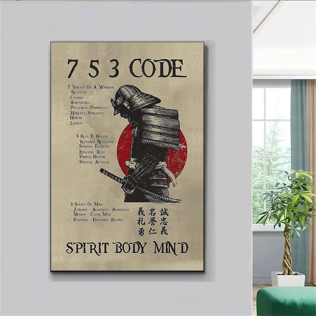 Samurai 7-5-3 Code Spirit Body Mind Poster, Samurai Wall Art, Japanese ...