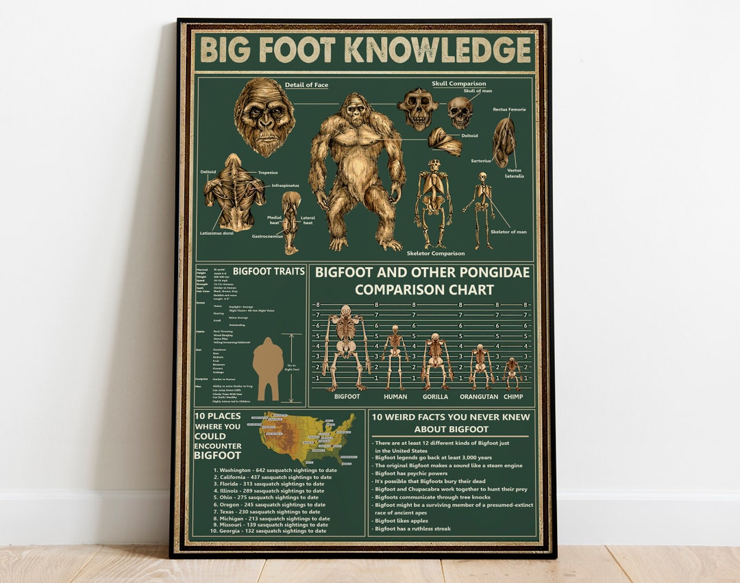 Vintage Bigfoot Knowledge Poster, Sasquatch Art Poster, Cryptid Poster ...