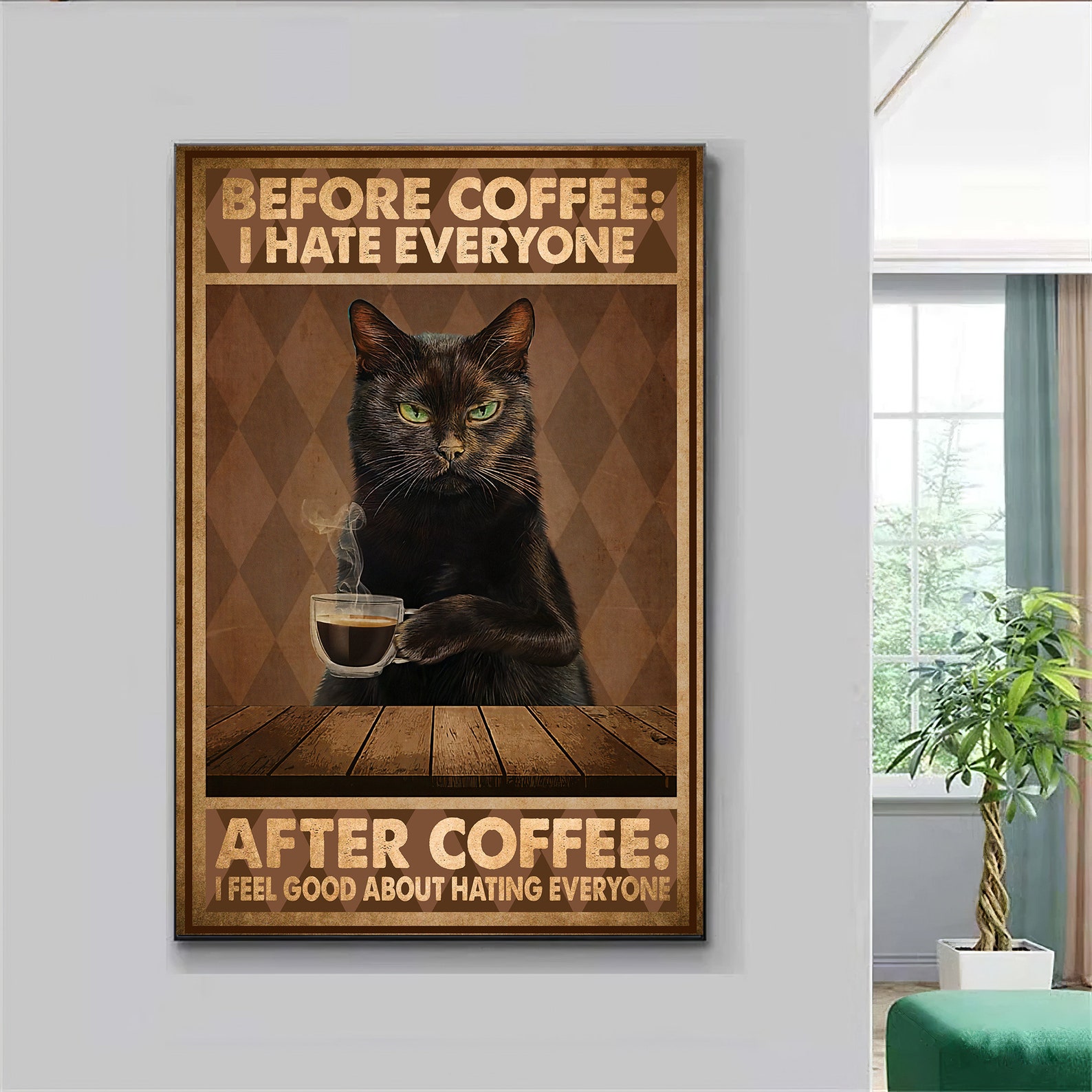 Before Coffee I Hate Everyone Black Cat Poster Cat Coffee - Etsy
