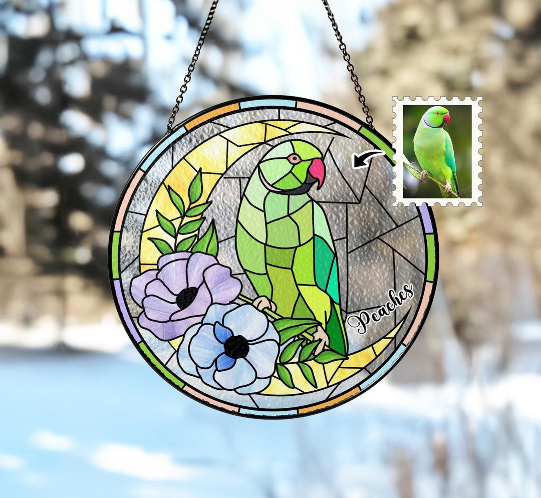 Custom Parrot Portrait Glass Suncatcher, Bird Glass Art, Pet Portrait ...