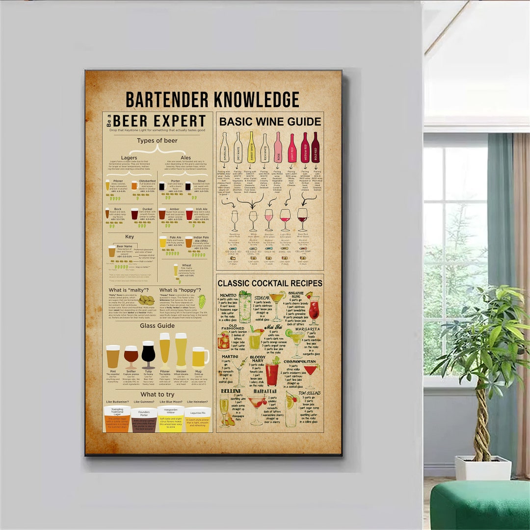 Bartender Knowledge Poster, Beer Expert Poster, Basic Wine Guide ...