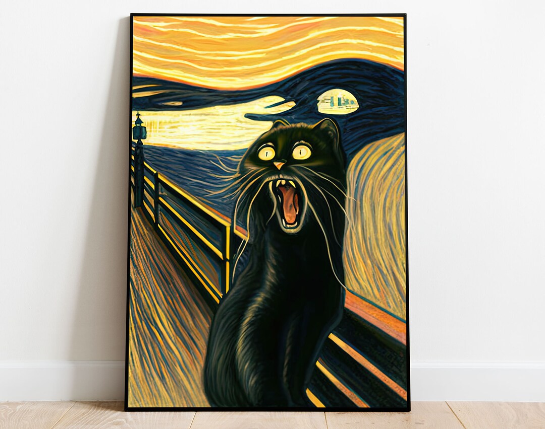 The Scream Black Cat Poster, Scream Cat Painting Poster, Cat Mom Poster ...
