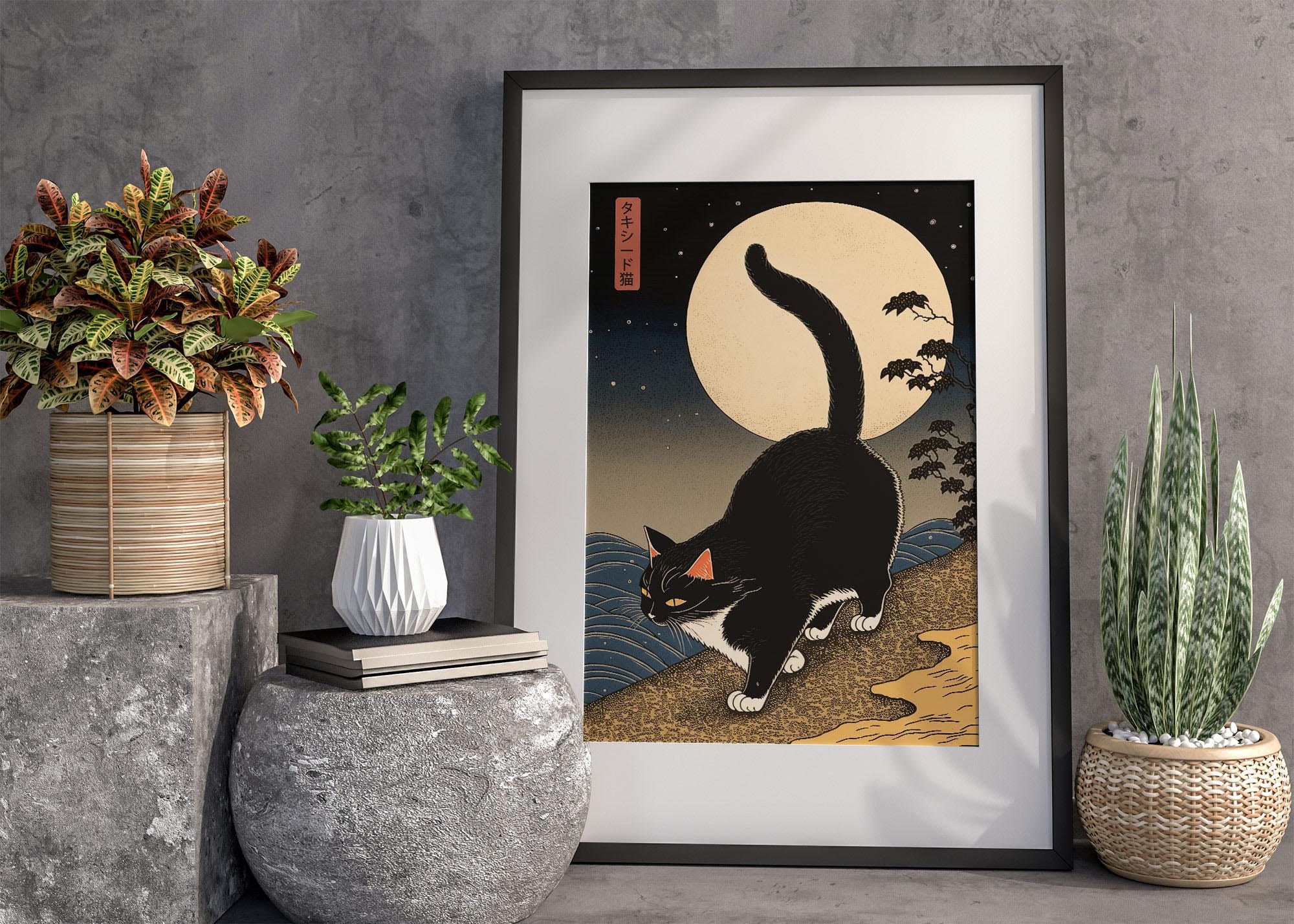 Vintage Cat Moon Poster Vintage Cat Art Cat Lover Gift Moon - Etsy