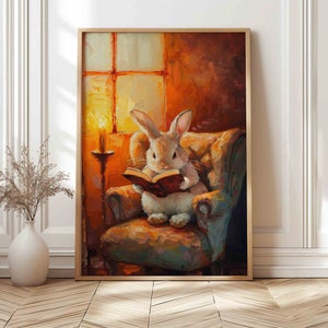 Funny Bunny Reading Book Poster, Easter Wall Art, Reading Art, Bunny ...