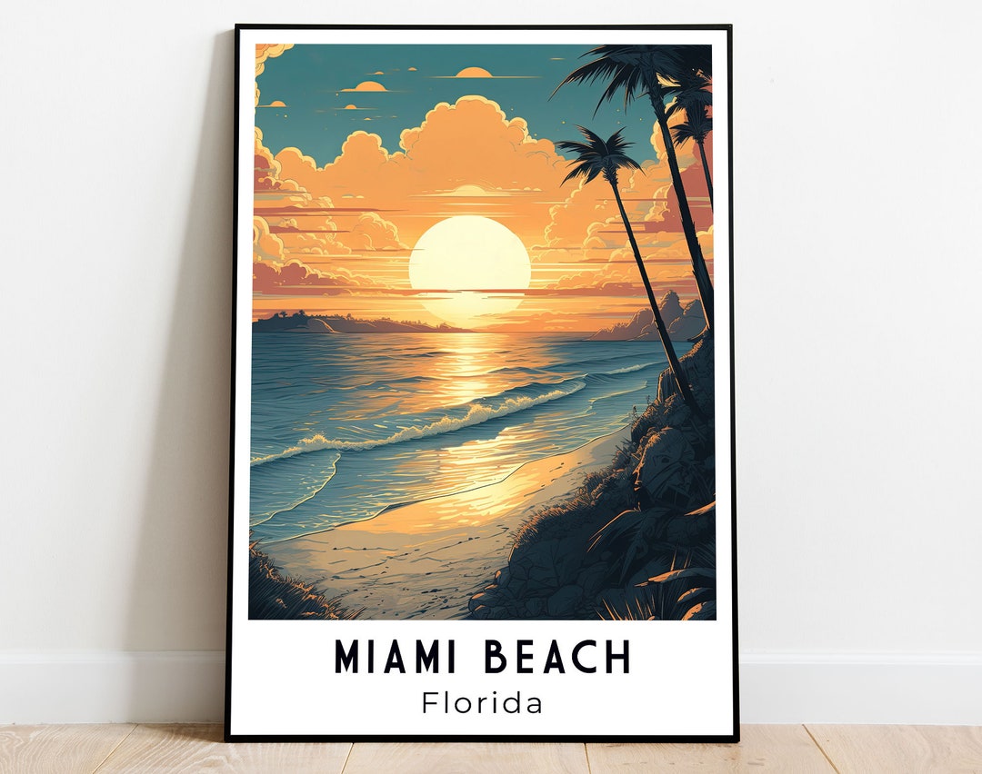 Miami Beach Florida Poster, Sunset Poster, Florida Travel Poster ...
