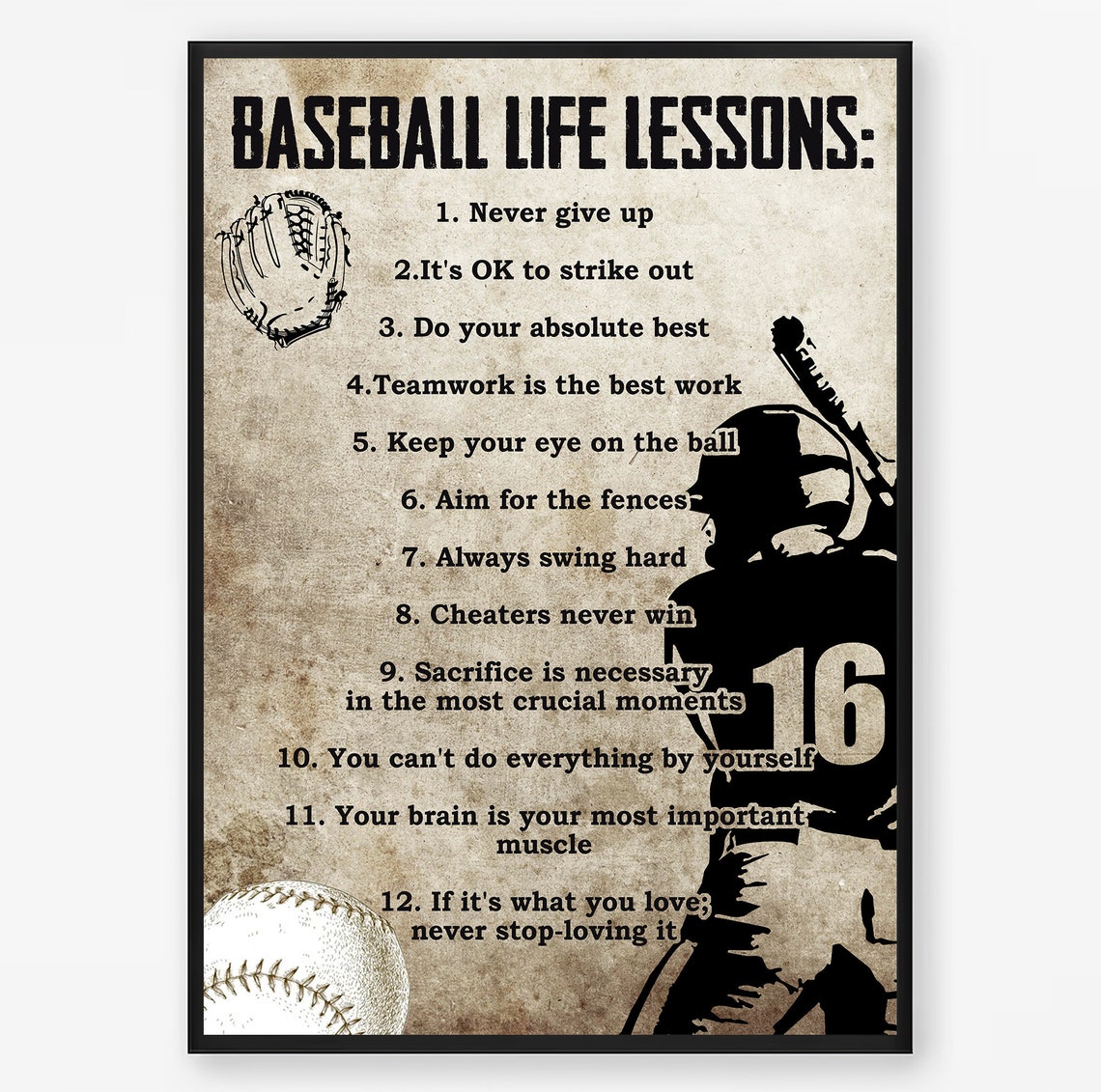 Baseball Life Lessons Never Give up Poster Baseball Poster - Etsy