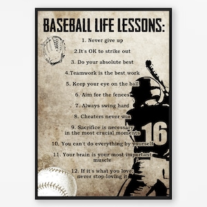 Baseball Life Lessons Never Give up Poster, Baseball Poster, Gift for ...