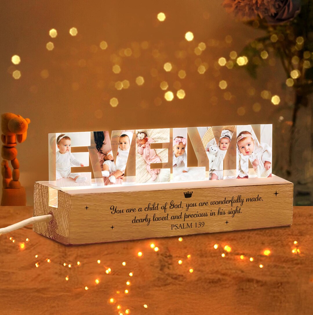 Custom Baby Baptism Photos Collage Night Light, Christening Gift, Baby ...