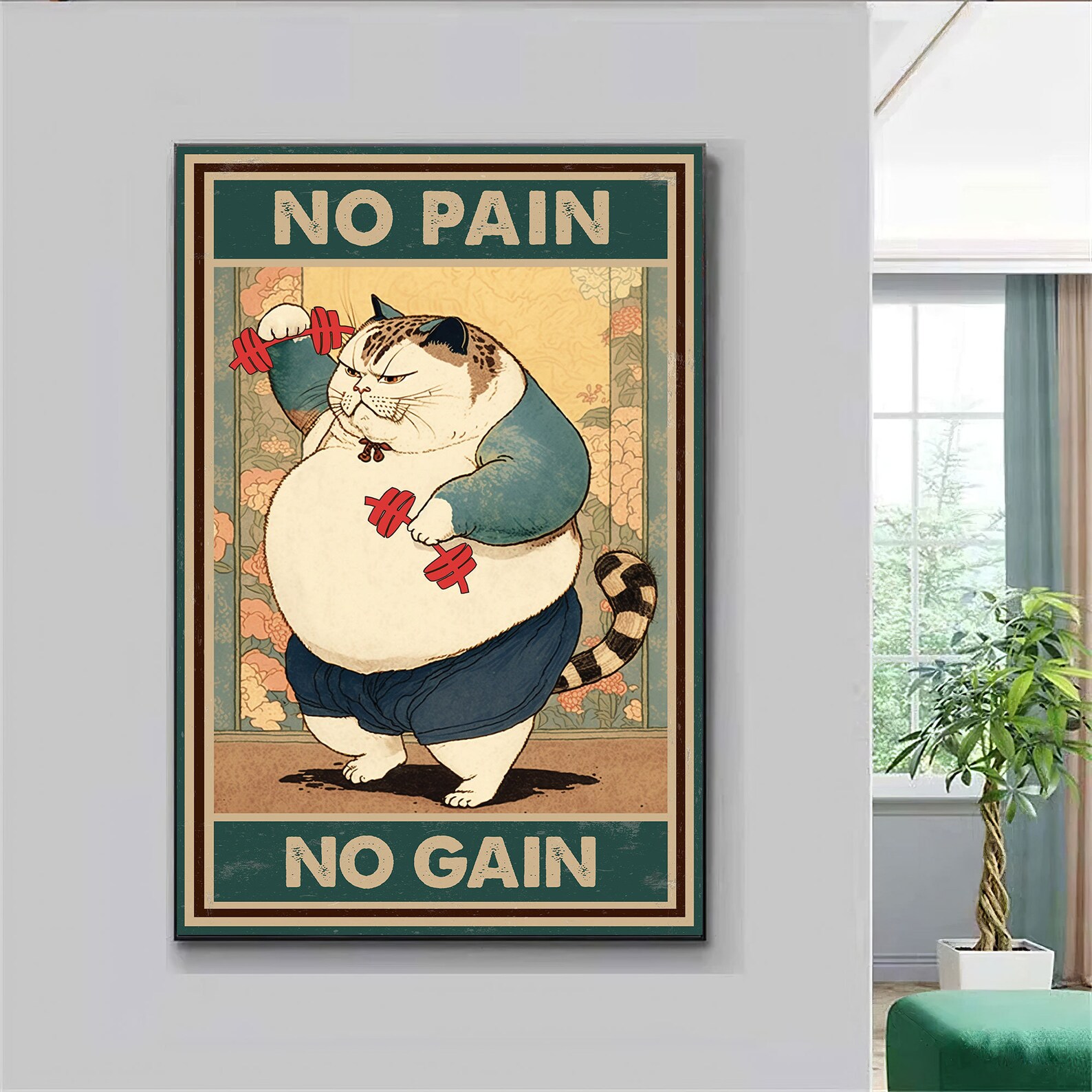 Funny Cat Workout Poster, Gym Cat Poster, Funny Fat Cat Art, Chubby Cat ...