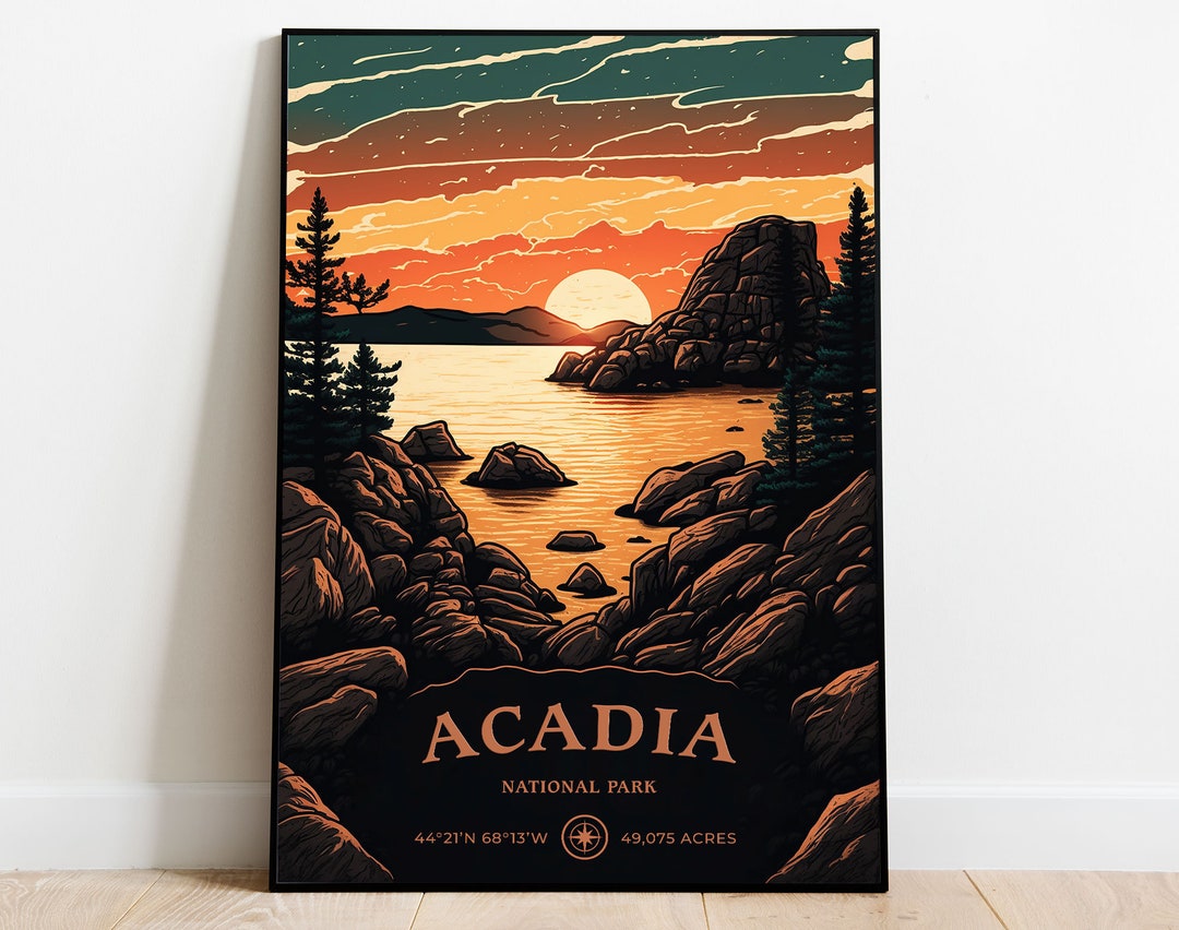 Acadia National Park Poster, US National Parks Poster, Sunset Poster ...