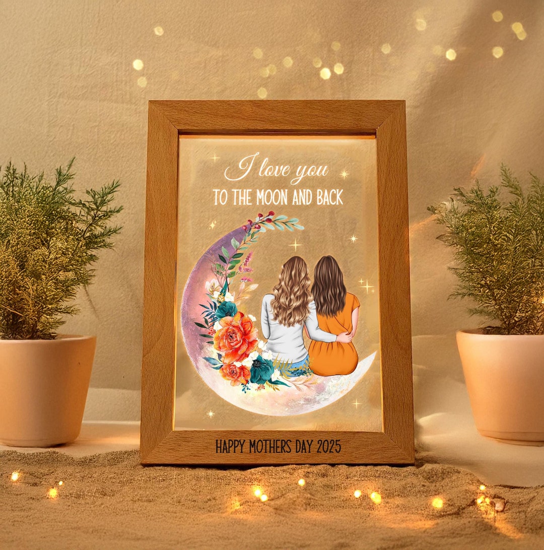 Custom Mom Daughter on the Moon Frame Night Light, Custom Mom Gift ...