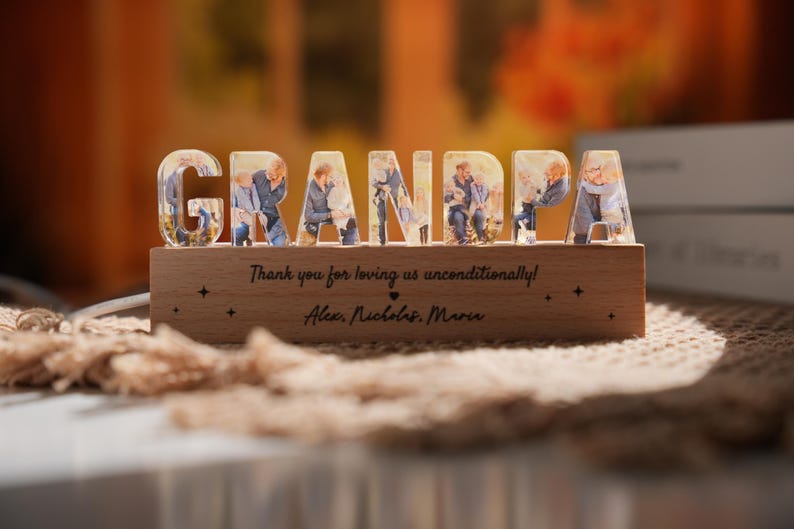 Personalized Grandpa Photo Collage Night Light, Family Photo Gift ...