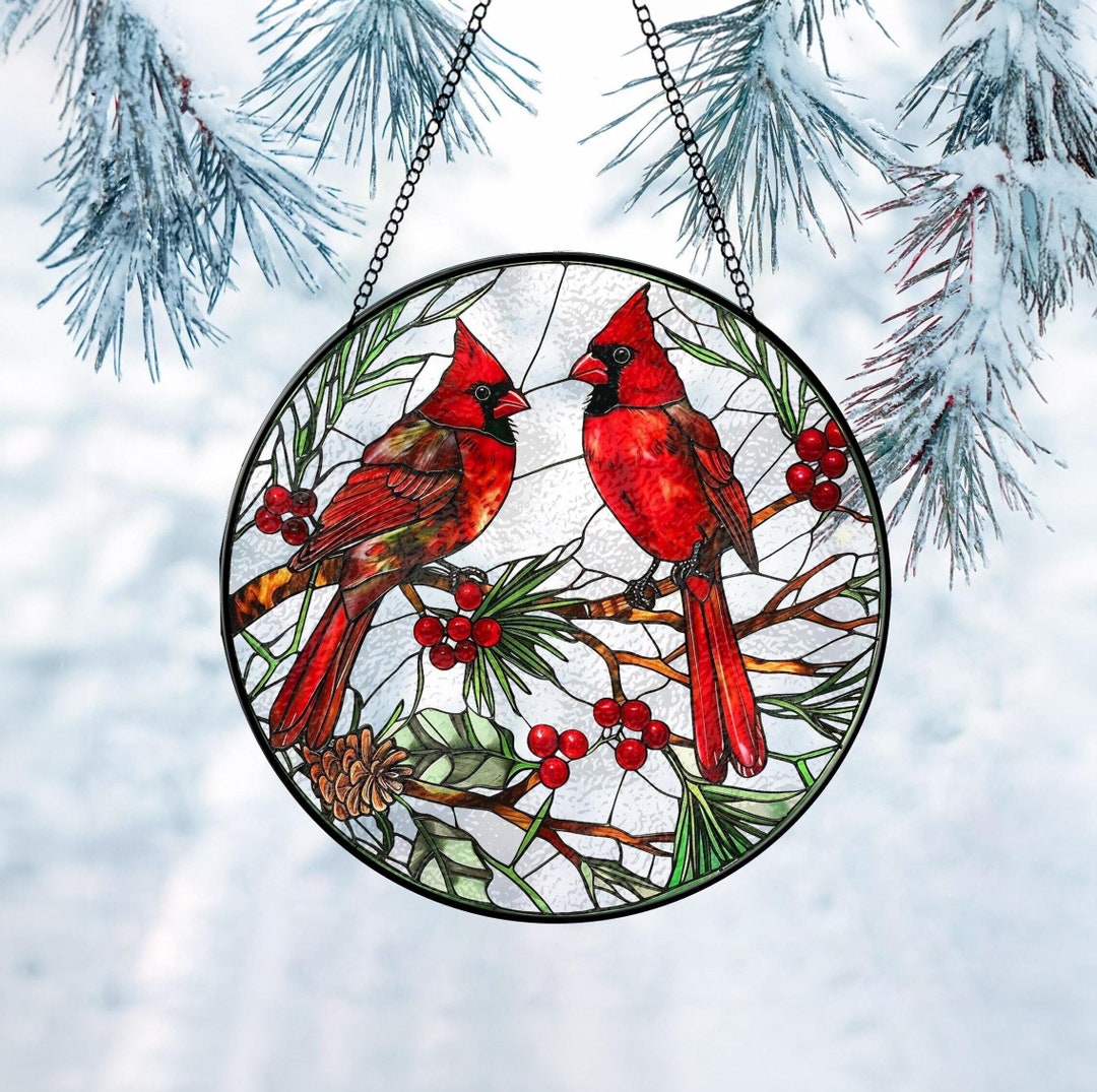 Cardinal Glass Suncatcher, Bird Glass Art, Cardinal Window Hangings ...