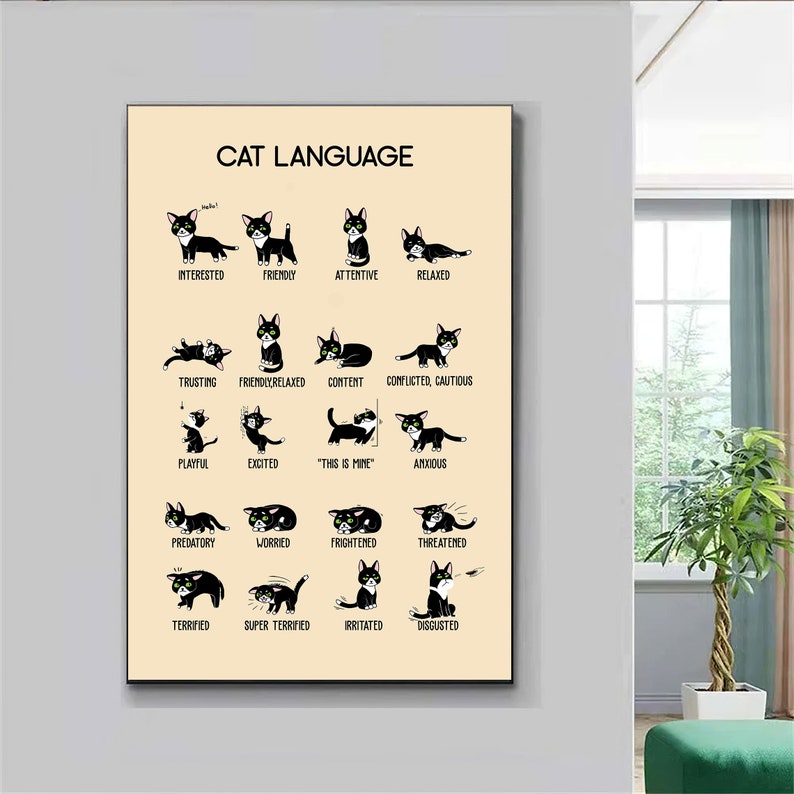 Cat Language Chart Poster, Cat Poster Funny, Cat Lover Art, Cat Mom ...