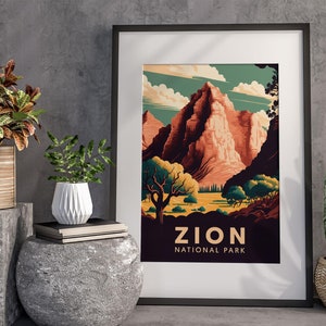 Zion National Park Poster, Utah Wall Art, Travel Poster, US National ...