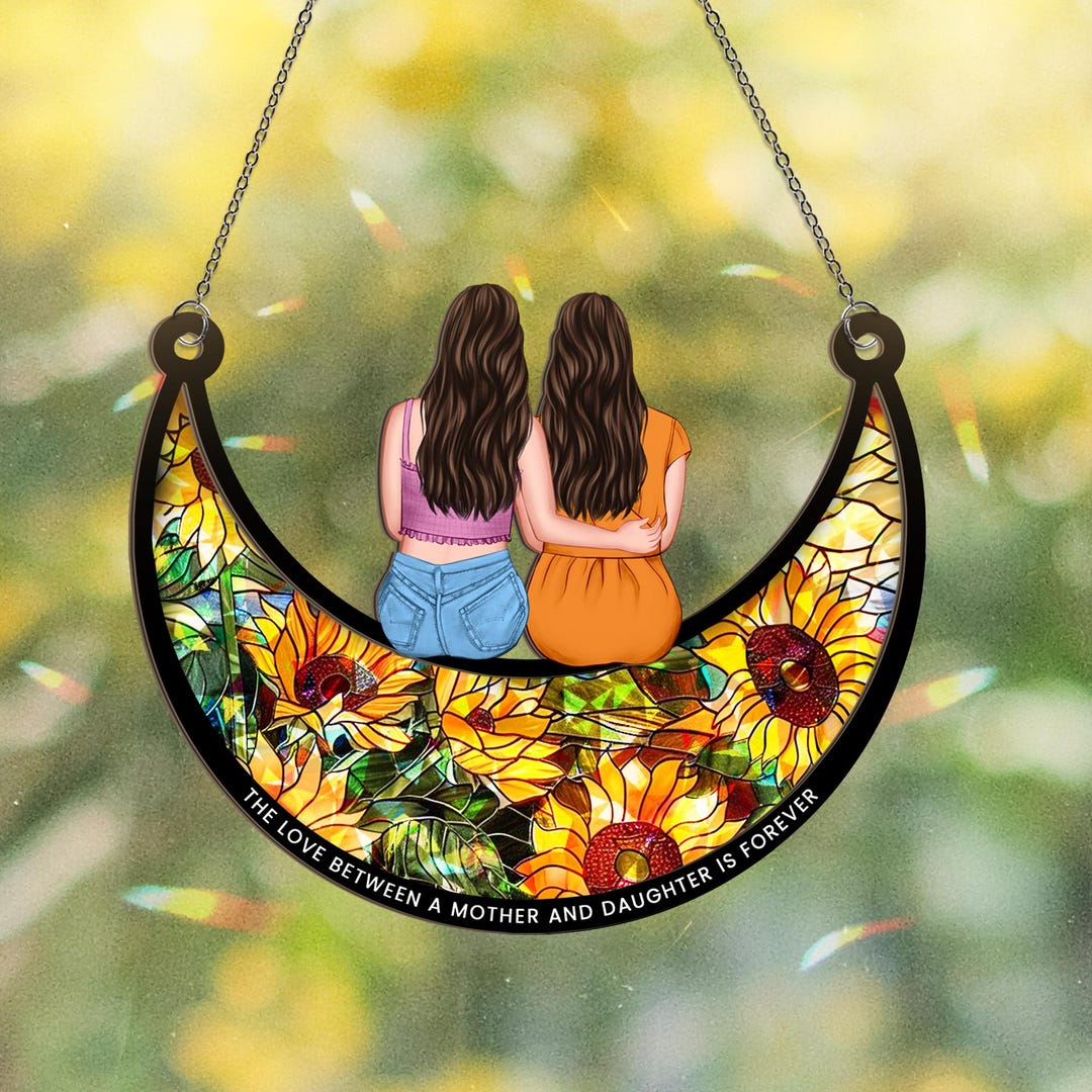Custom Mom and Daughter on the Moon Ornament, Custom Mom Portrait Gift ...