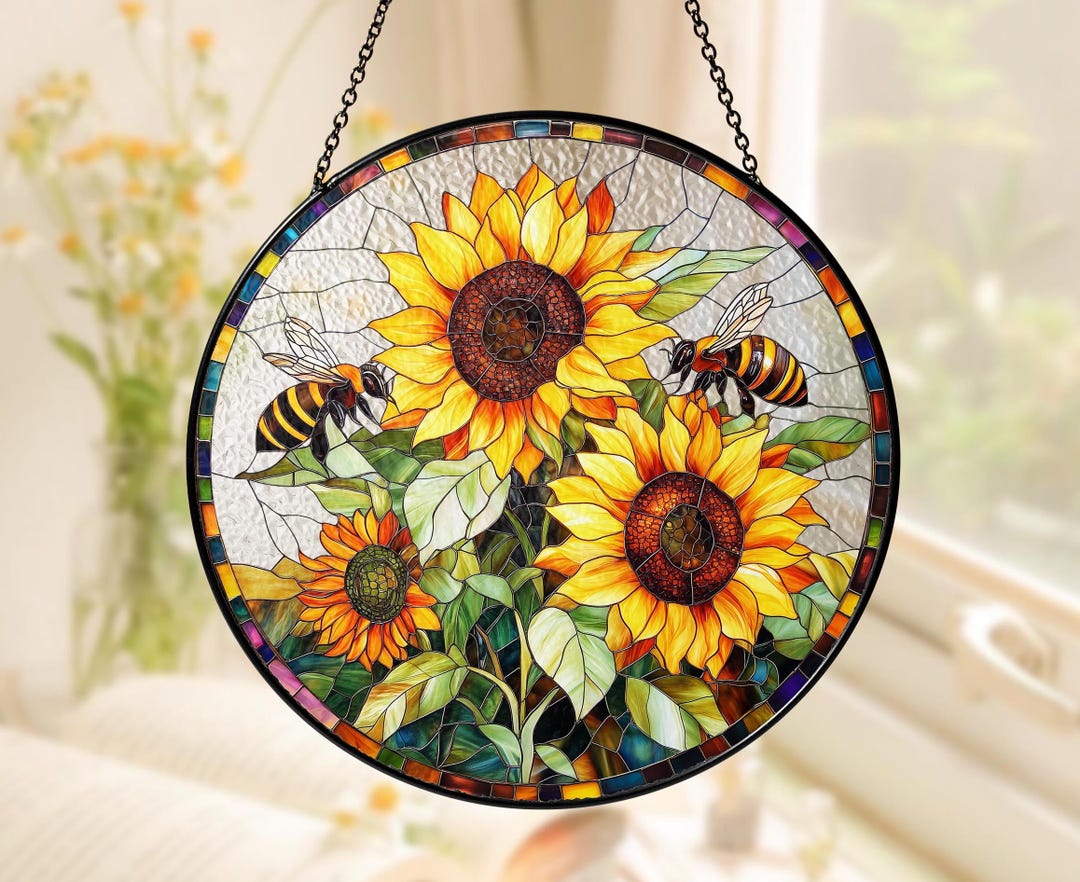 Sunflowers Glass Suncatcher, Flower Glass Art, Sunflower Gift, Gift for ...