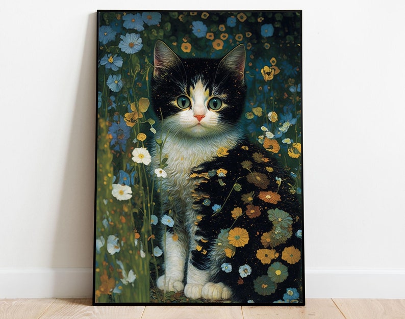 Garden Calico Cat Poster Flower Cat Art Cute Calico Cat - Etsy