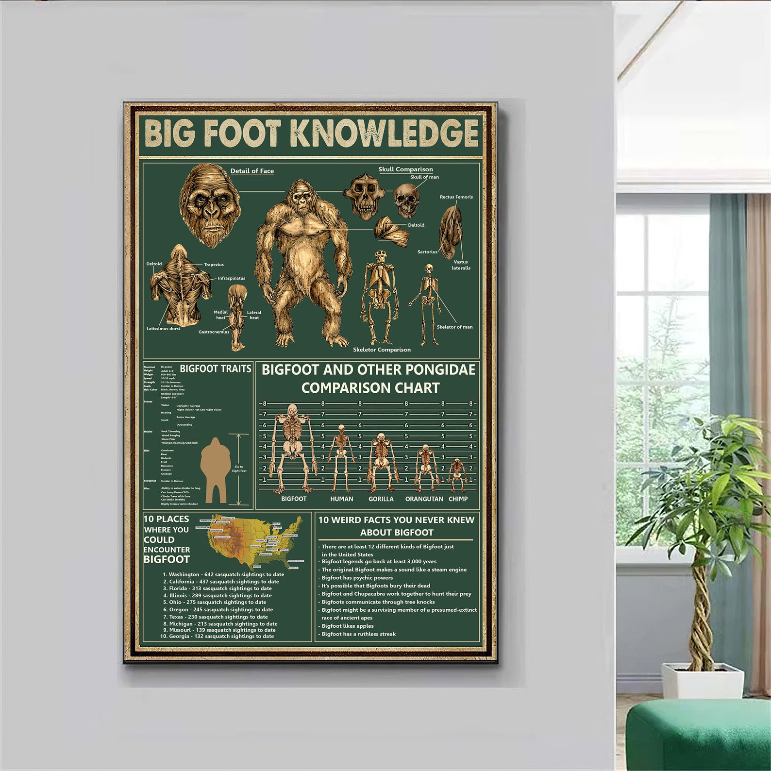 Vintage Bigfoot Knowledge Poster Sasquatch Art Poster - Etsy