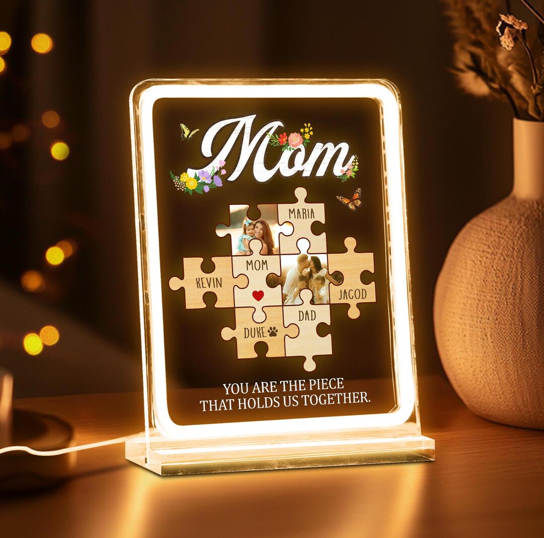 Custom Mom Puzzle Piece Night Light, Custom Mom Photo Collage Gift ...