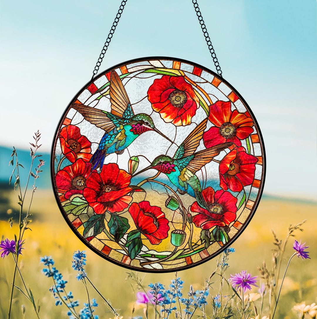 Hummingbird Couple Glass Suncatcher, Hummingbird Window Hangings ...