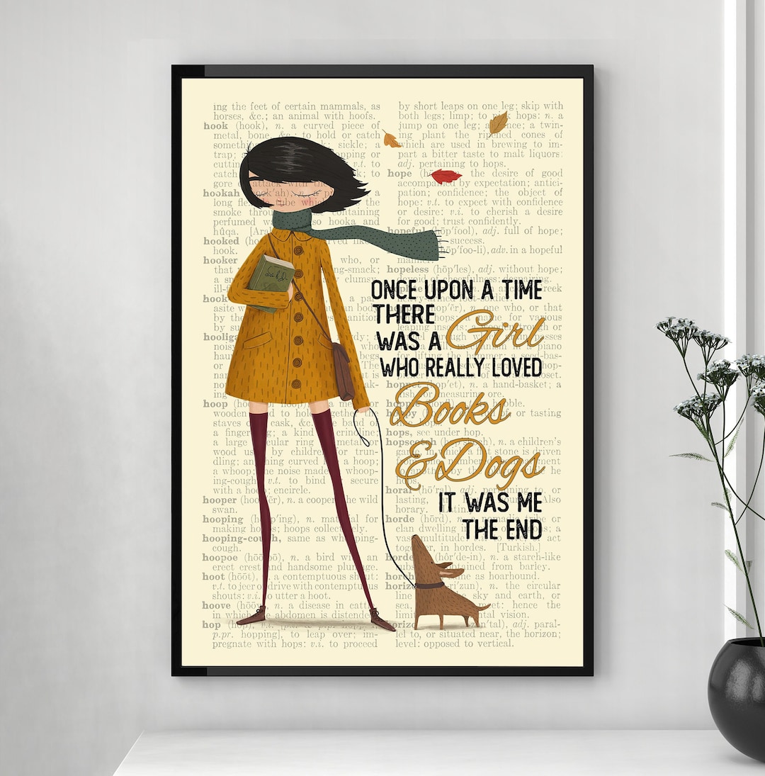 Girl Reads Book and Dog Poster, Love Books Poster, Girl Loves Reading ...