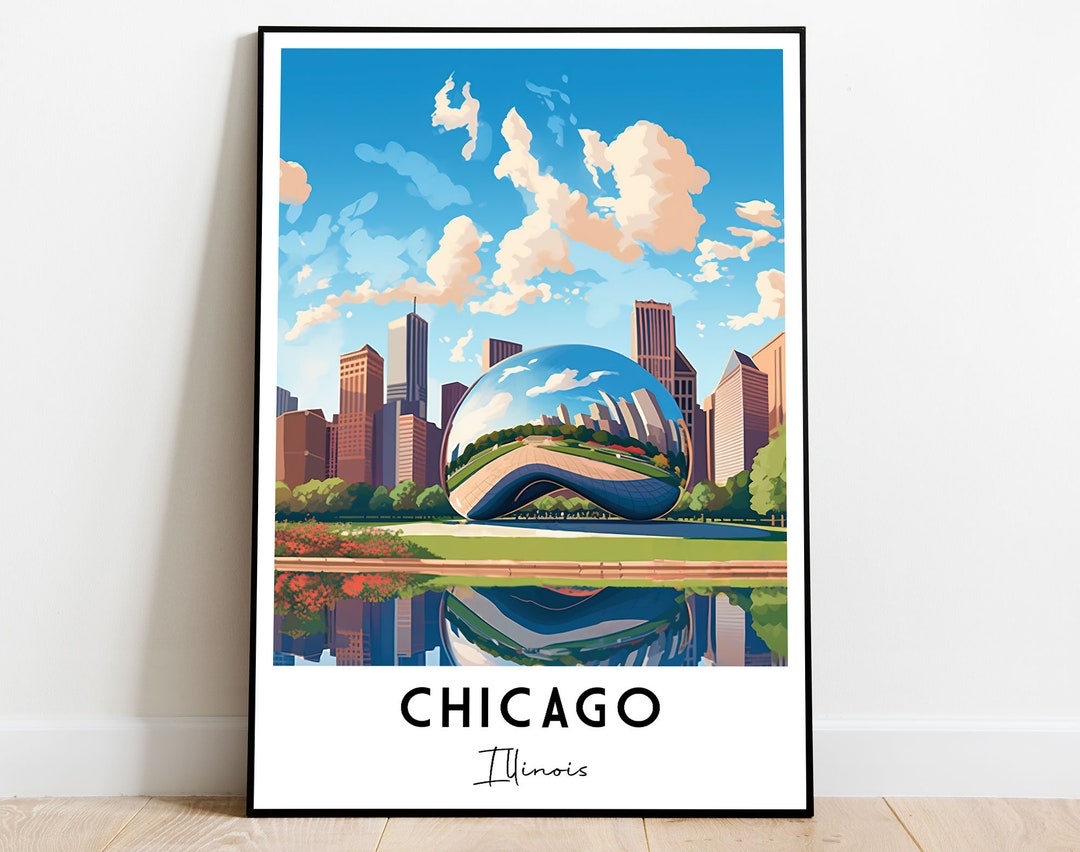 Chicago Poster, Cloud Gate Poster, Illinois Travel Art, US Cityscape ...