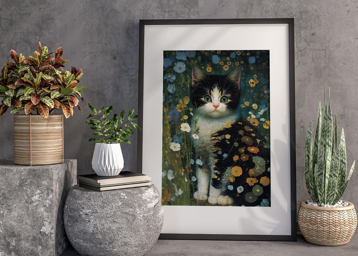 Garden Calico Cat Poster Flower Cat Art Cute Calico Cat - Etsy
