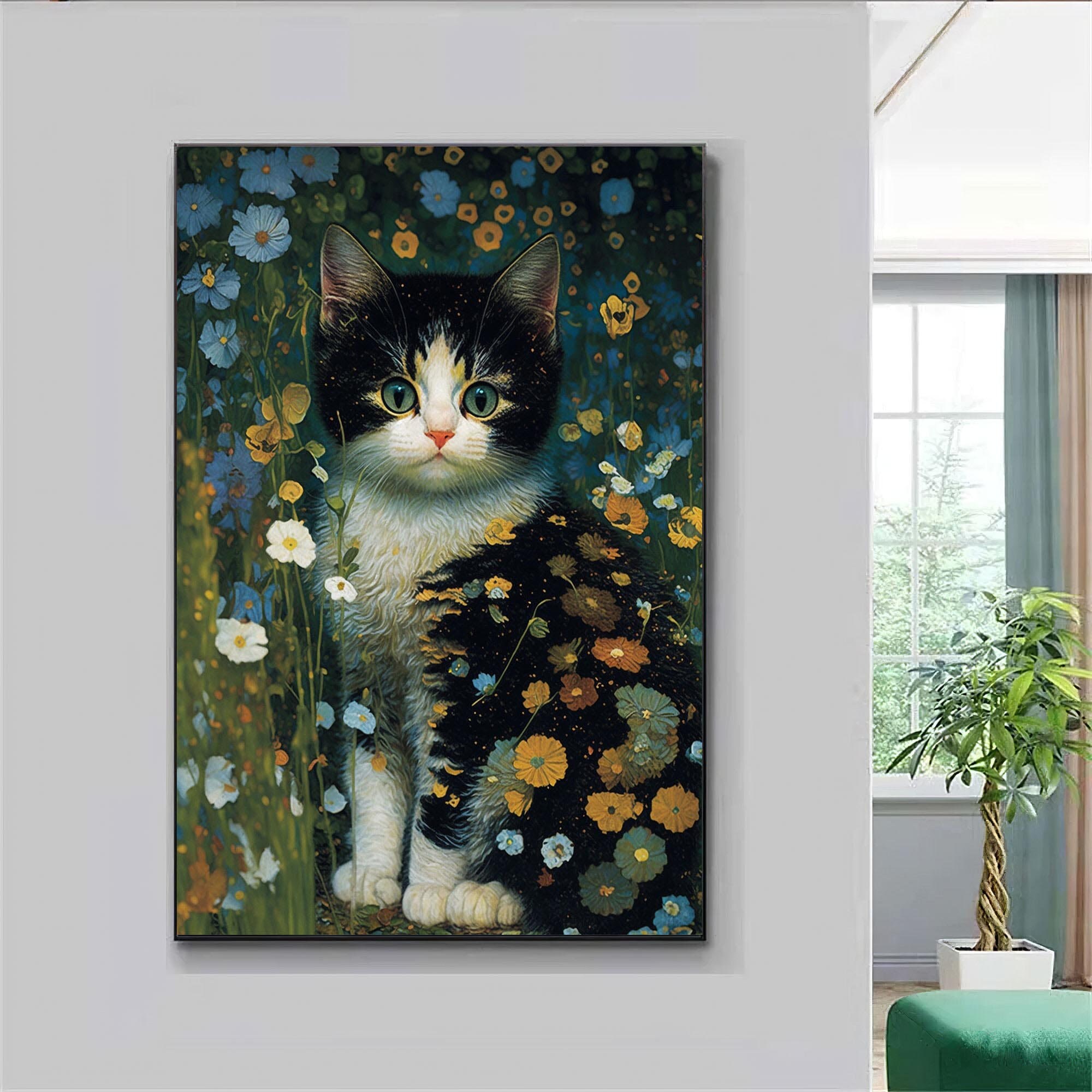 Garden Calico Cat Poster Flower Cat Art Cute Calico Cat - Etsy