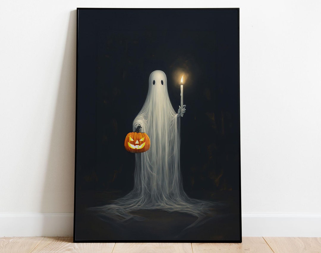 Cute Boo Poster Halloween Ghost Holding A Candle Poster - Etsy