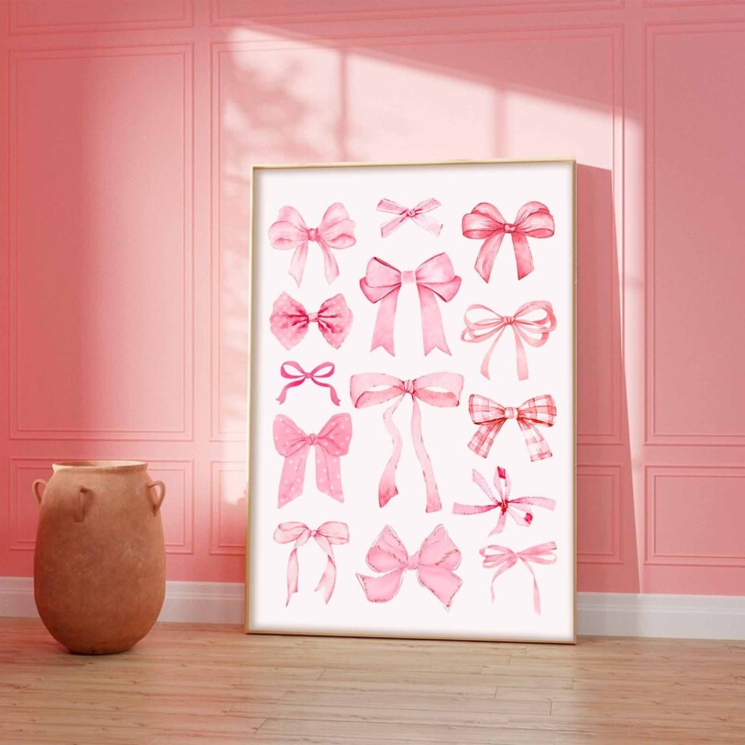 Coquette Pink Bows Poster, Pink Bows Art, Preppy Poster, College ...