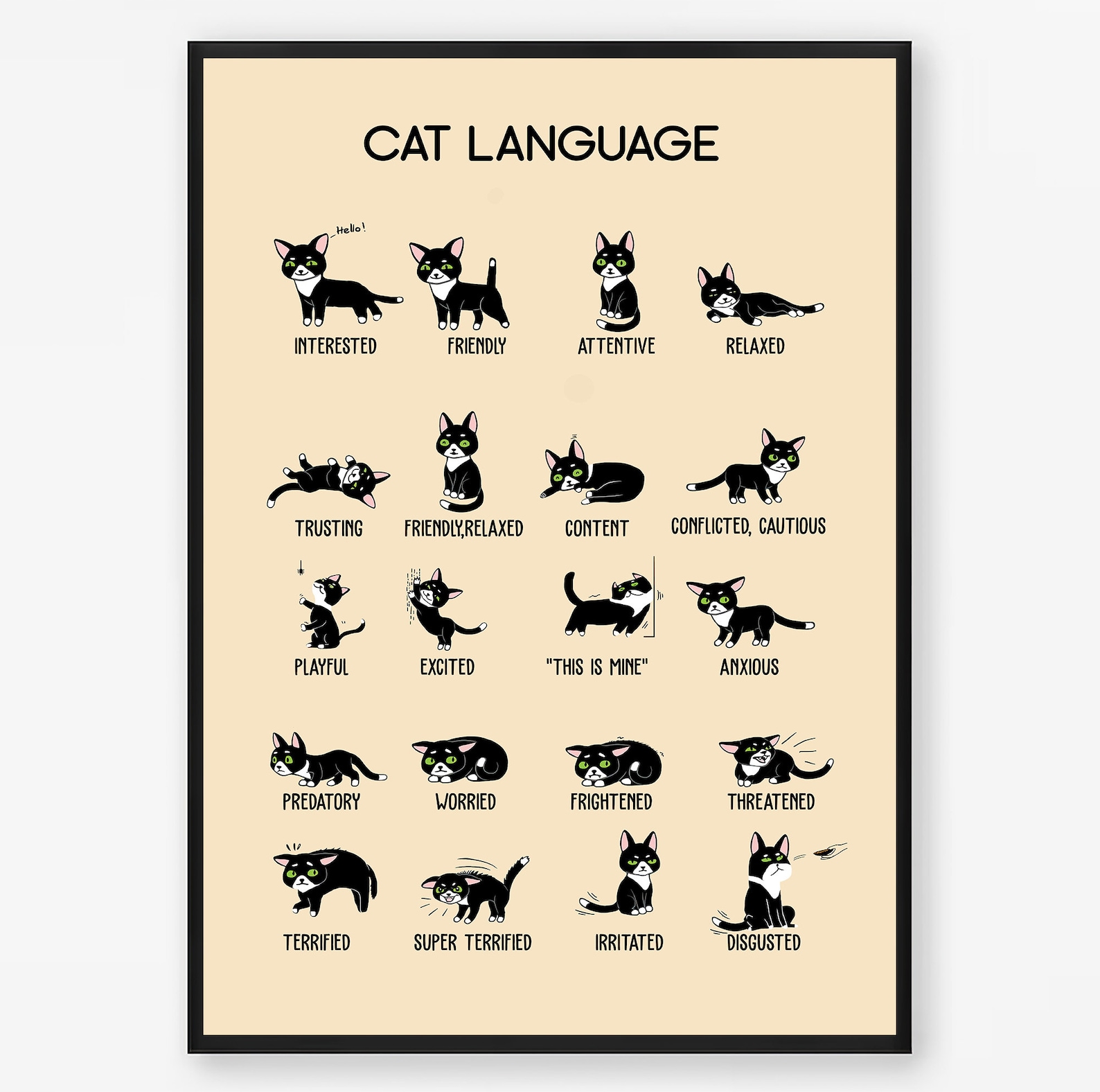 Cat Language Chart Poster Cat Poster Funny Cat Lover Art - Etsy