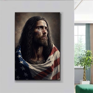 Jesus American Flag Poster, Jesus Canvas, Patriot Canvas, Christian ...