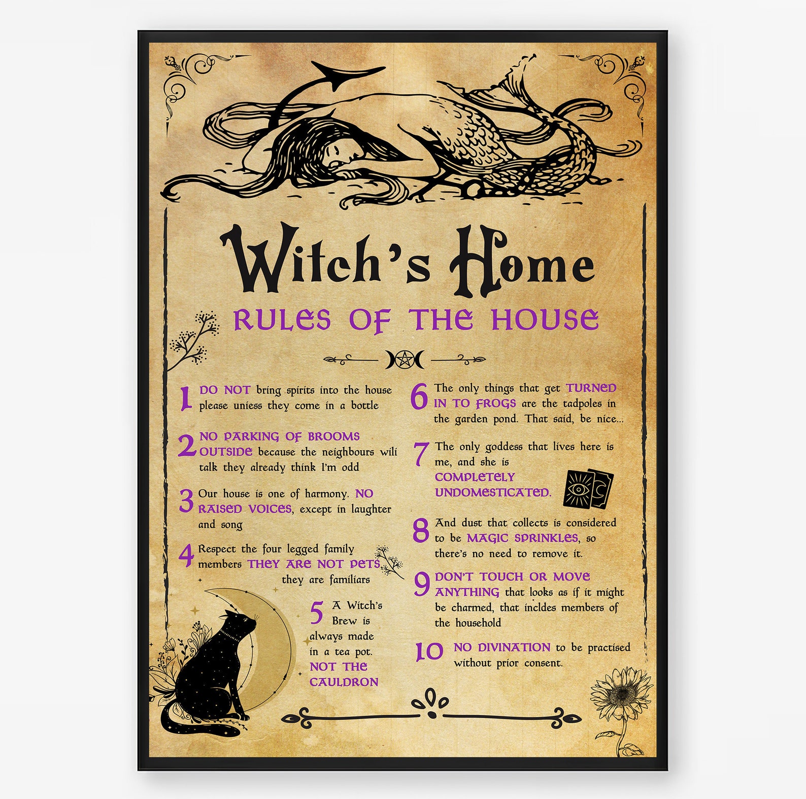 Witch's Home Rules of the House Halloween Poster Witchy - Etsy