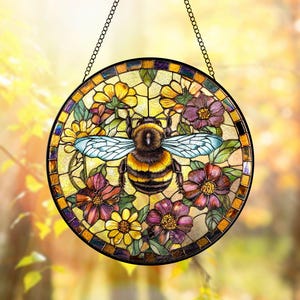 Bumble Bee Glass Suncatcher, Honey Bee Glass Art, Fly Insect Window ...