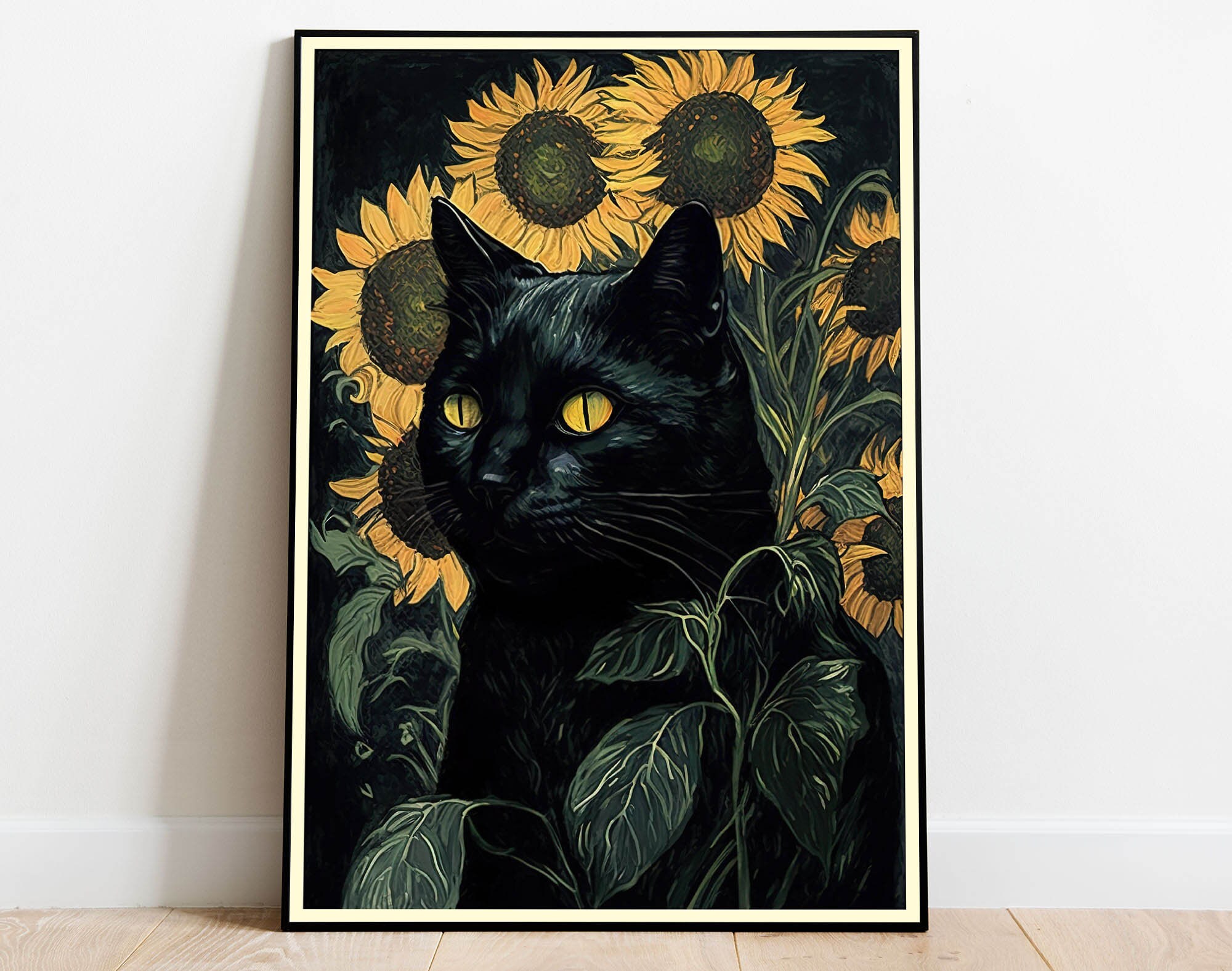 Sunflower Black Cat Poster Funny Black Cat Wall Art Black - Etsy