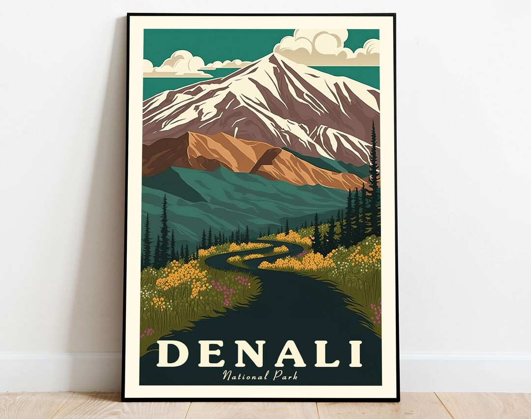 Denali National Park Alaska Poster, US National Parks Poster, Denali ...
