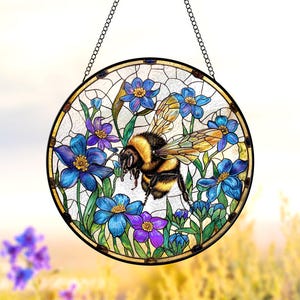 Bumble Bee Glass Suncatcher, Honey Bee Glass Art, Fly Insect Window ...