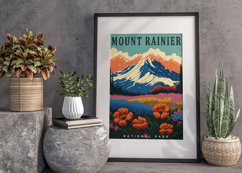 Mount Rainier National Park Poster, US National Park Poster, Washington ...