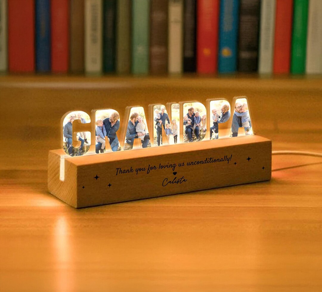 Personalized Grandpa Photo Collage Night Light, Family Photo Gift ...