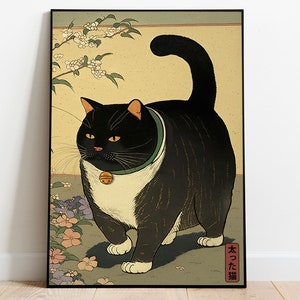 Vintage Chubby Tuxedo Cat Poster, Fat Cat Poster, Tuxedo Cat Lover Gift ...