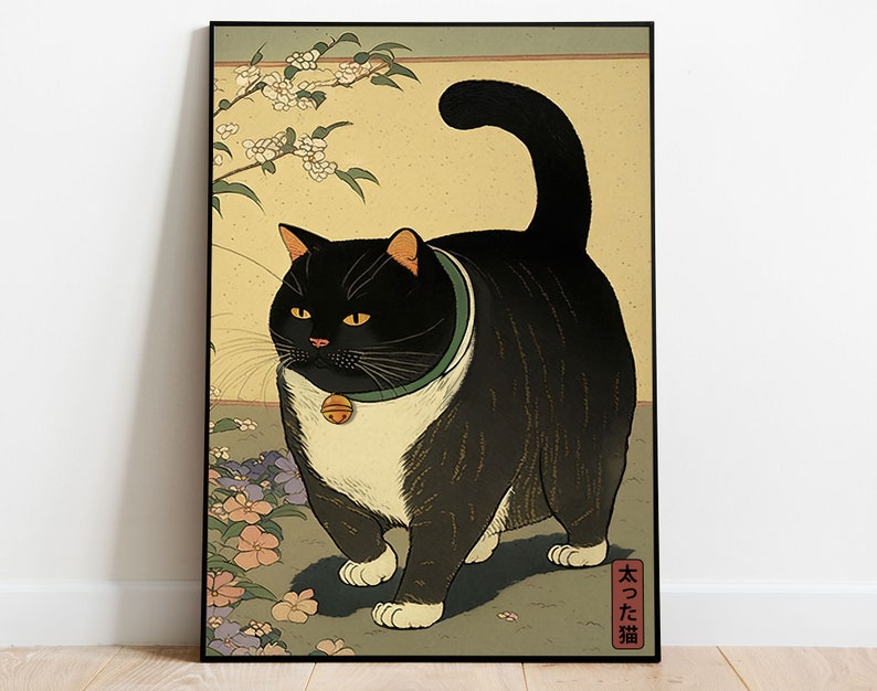 Vintage Chubby Tuxedo Cat Poster, Fat Cat Poster, Tuxedo Cat Lover Gift ...