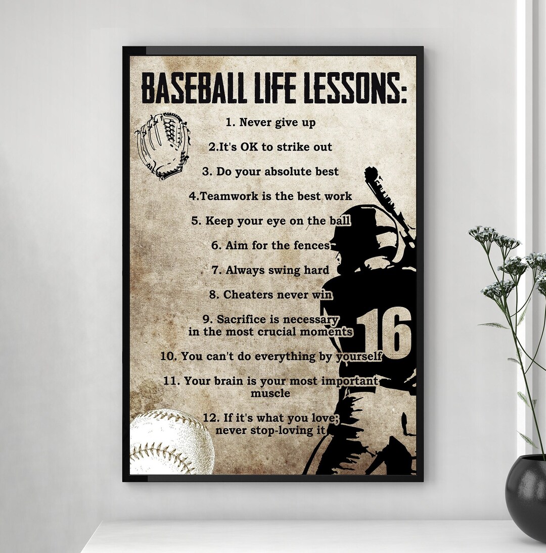 Baseball Life Lessons Never Give up Poster, Baseball Poster, Gift for ...