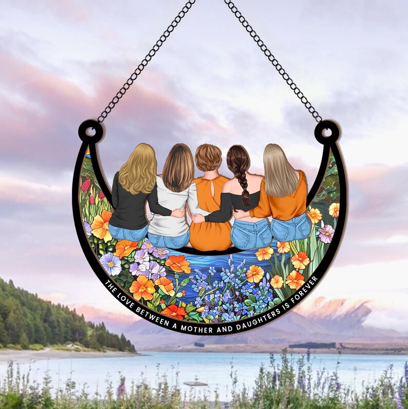 Personalized Mom Daughters on the Moon Suncatcher, Custom Mother ...